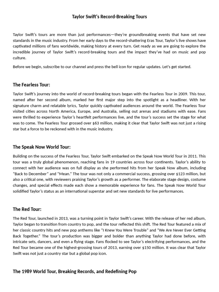 Taylor Swifts Record-Breaking Tours | PDF