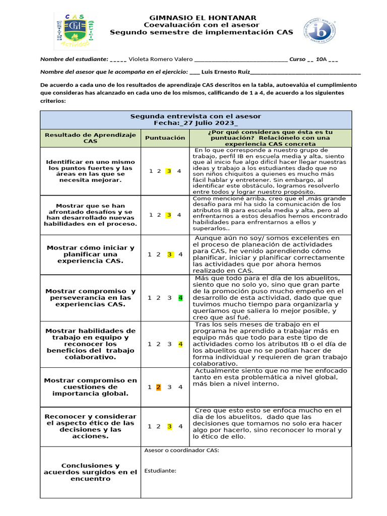 VIOLETA ROMERO-Segunda Entrevista Con El Asesor 2023 | PDF