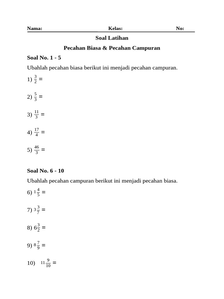 Soal Latihan Mengubah Bentuk Pecahan | PDF