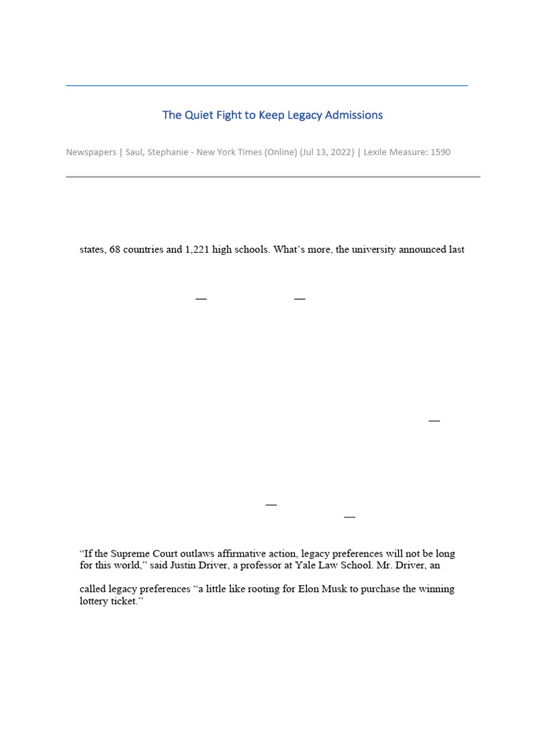 The Quiet Fight To Keep Legacy Admissions - Copyright (C) 2022 PQ - New ...