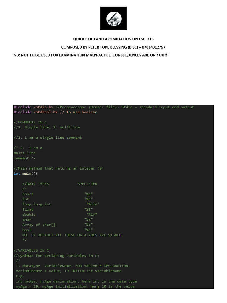 Overview of CSC 315 Topics | PDF | Parameter (Computer Programming ...