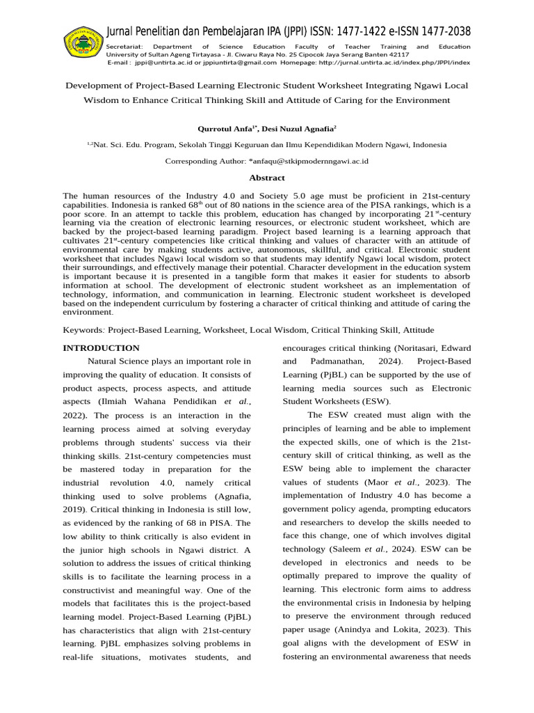 Template Jurnal Penelitian Dan Pembelajaran IPA (JPPI) 2017-2 NEW | PDF