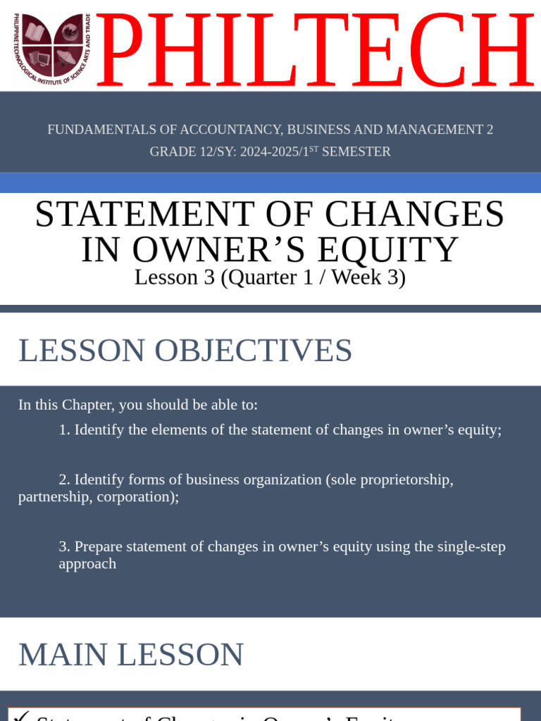 Acctg 2 q1 Week 3 Statement of Changes in Owners Equity | PDF