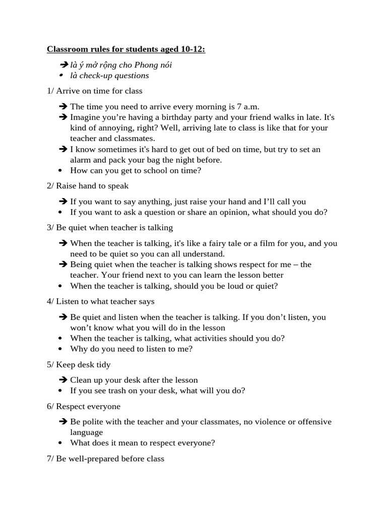 Classroom Rules For Students Aged 10-12 | PDF | Career & Growth ...