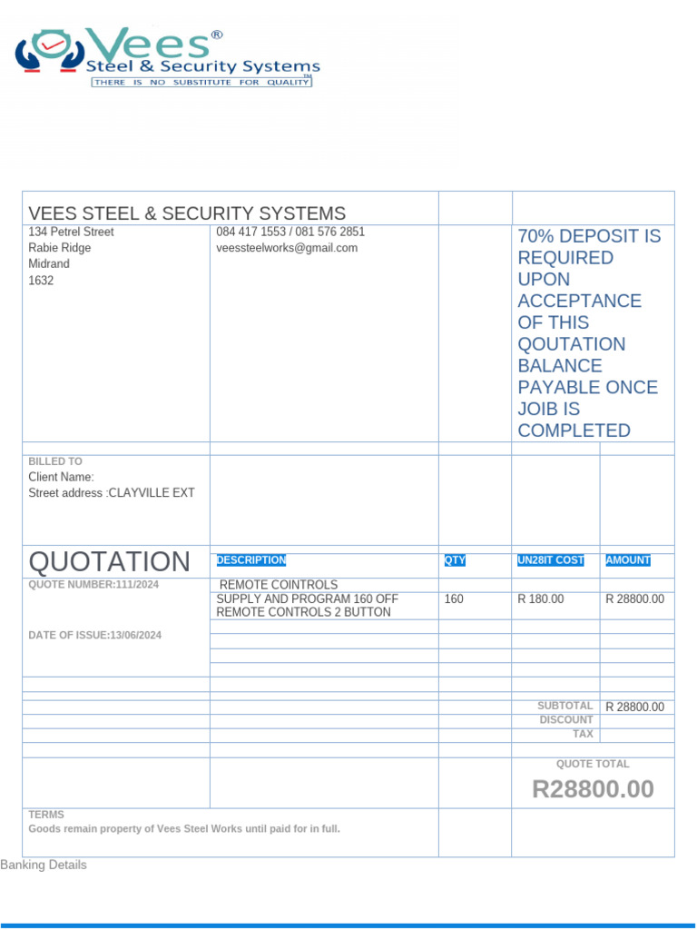 Quotation 111- 24- Clayville Ext | PDF