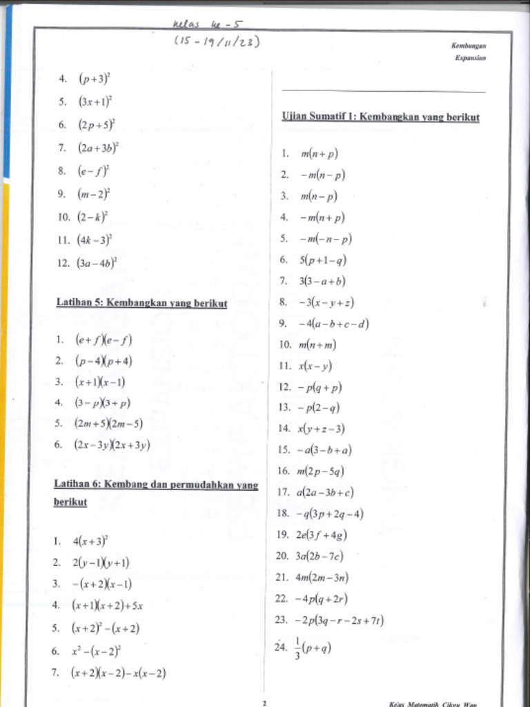 Kelas MM t2 Soalan | PDF