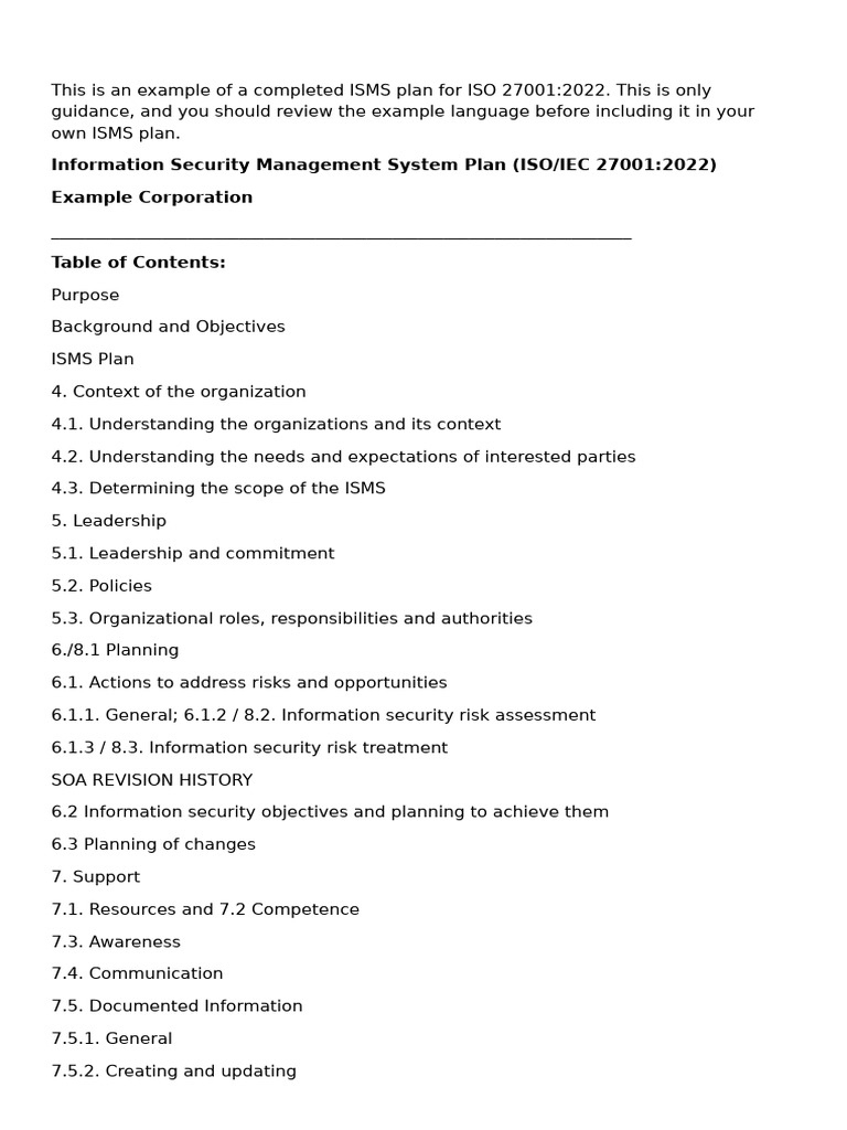 ISMS Plan For ISO 27001 | PDF | Information Security | Business