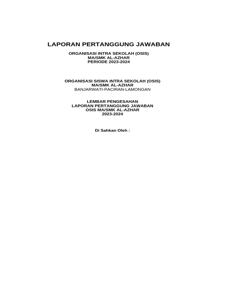 Contoh Laporan Pertanggung Jawaban OSIS | PDF