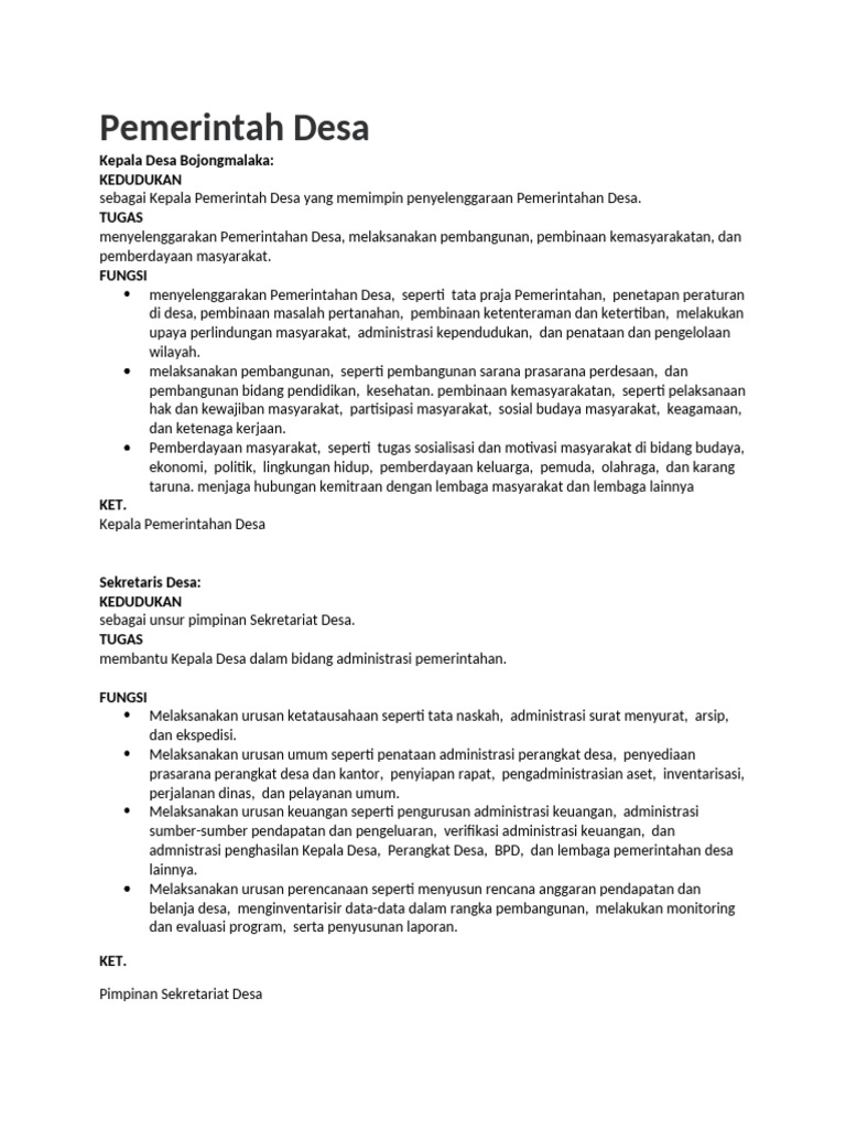 Tupoksi Pemdes | PDF