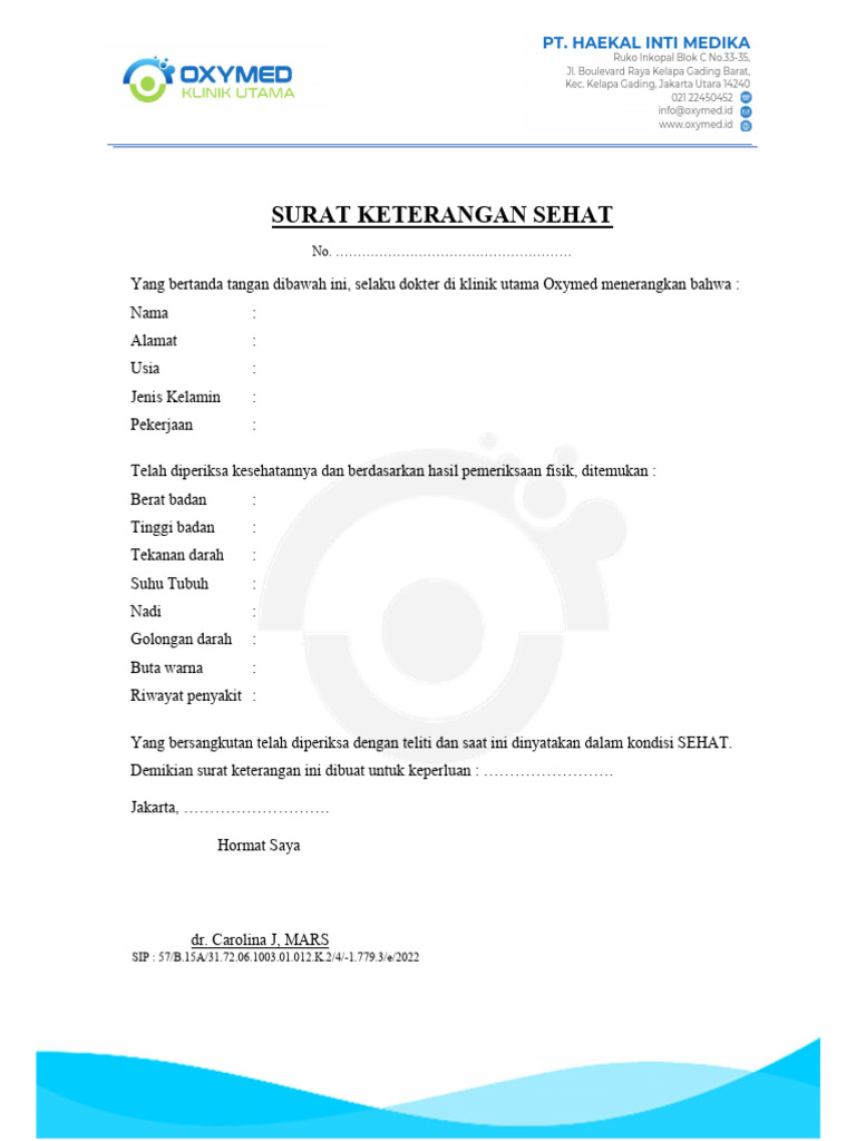 Format Surat Keterangan Sehat | PDF