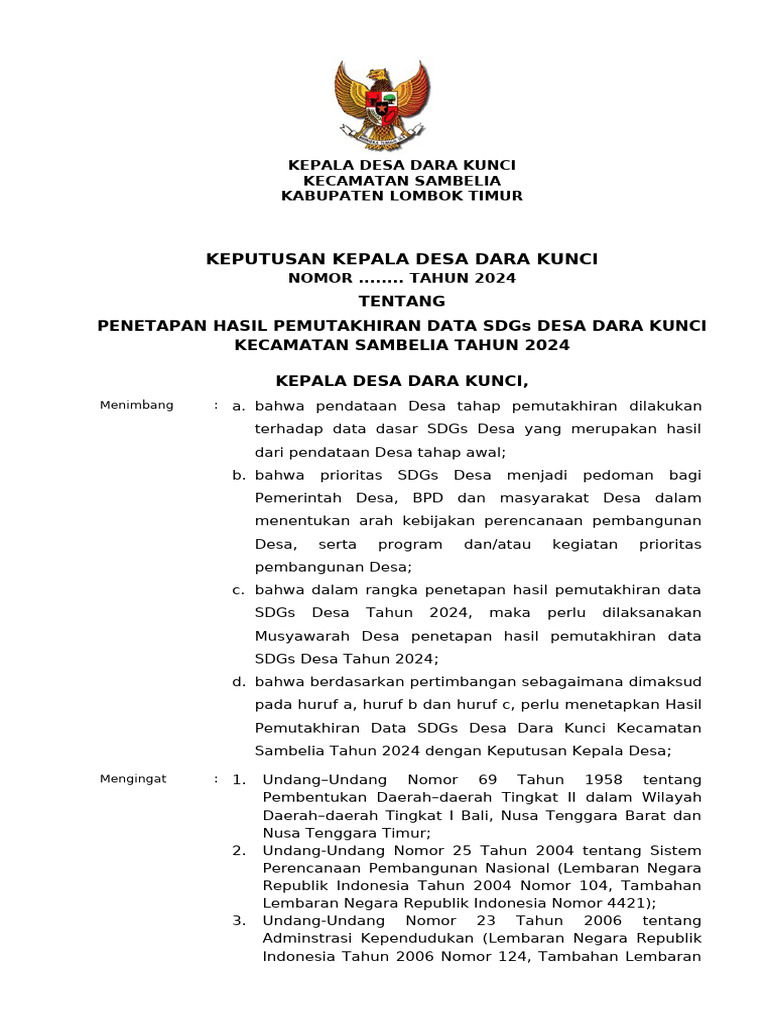 SK Penetapan Data SDGs Desa - 2024 | PDF