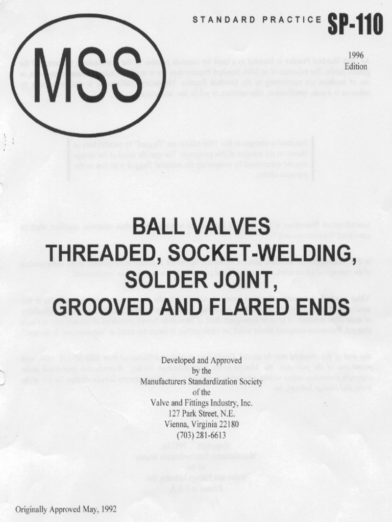 MSS SP 110 - Ball Valves Threaded - 1996 - Inglês | PDF