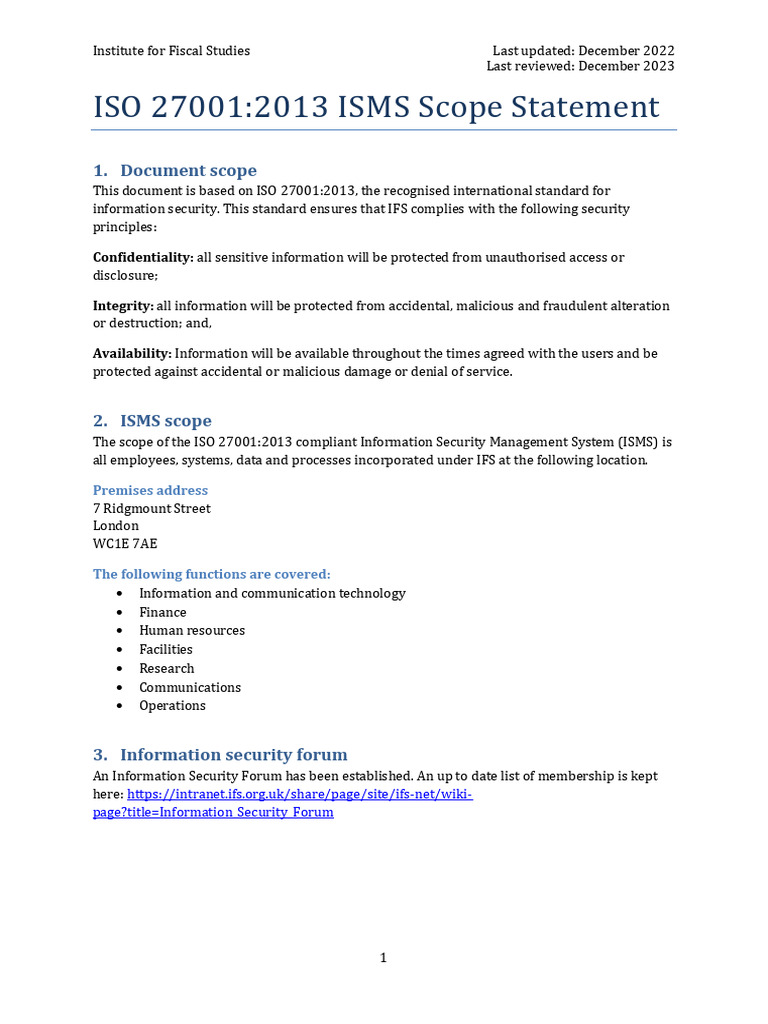 ISMS Scope statement | PDF