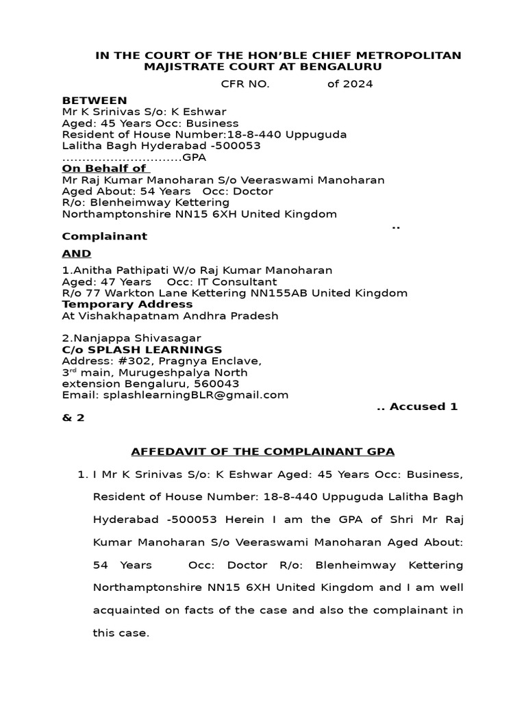 Affidavit - PVT Complaint Aaa | PDF