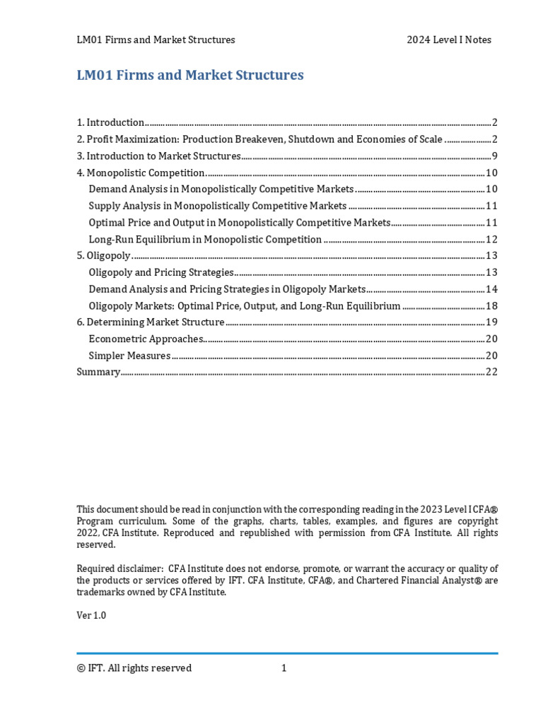 LM01 Firms and Market Structures IFT Notes | PDF | Oligopoly | Economic ...