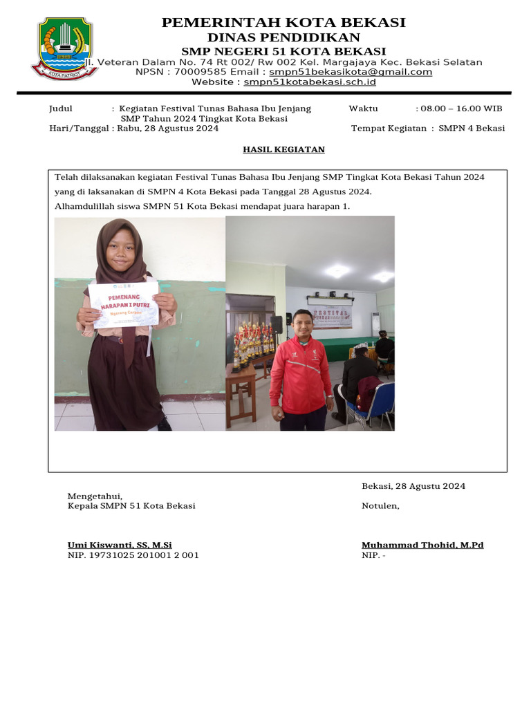 NOTULEN SPPD - SMPN 4 - 28 Agustus 2024.docx - Tohid | PDF