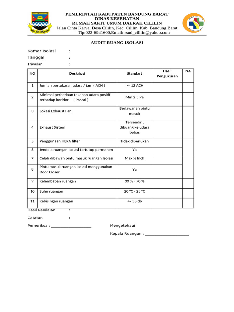 Audit Ruang Isolasi | PDF