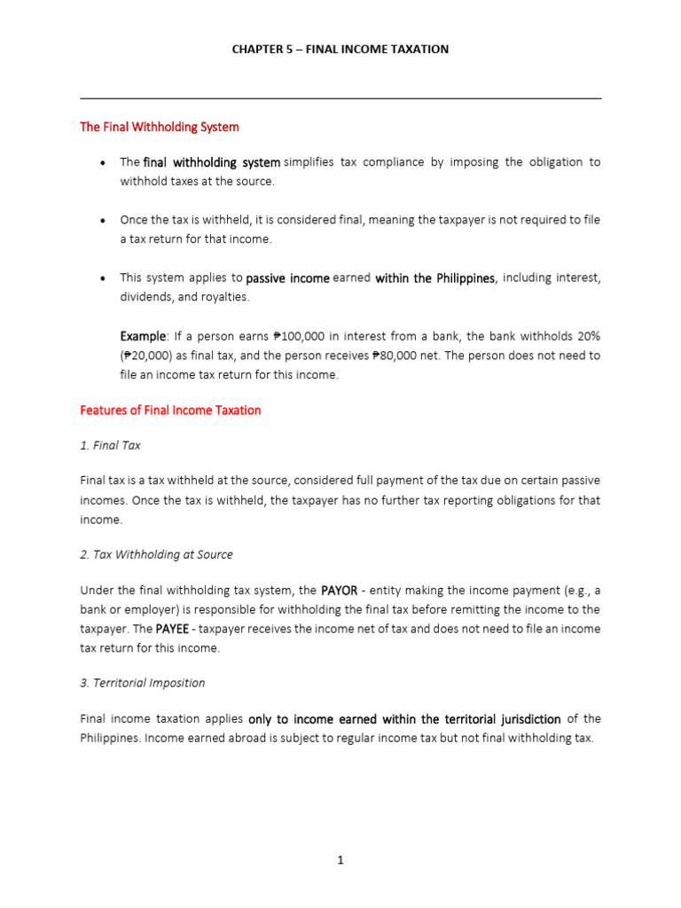 Chapter 5 - Final Withholding Tax | PDF