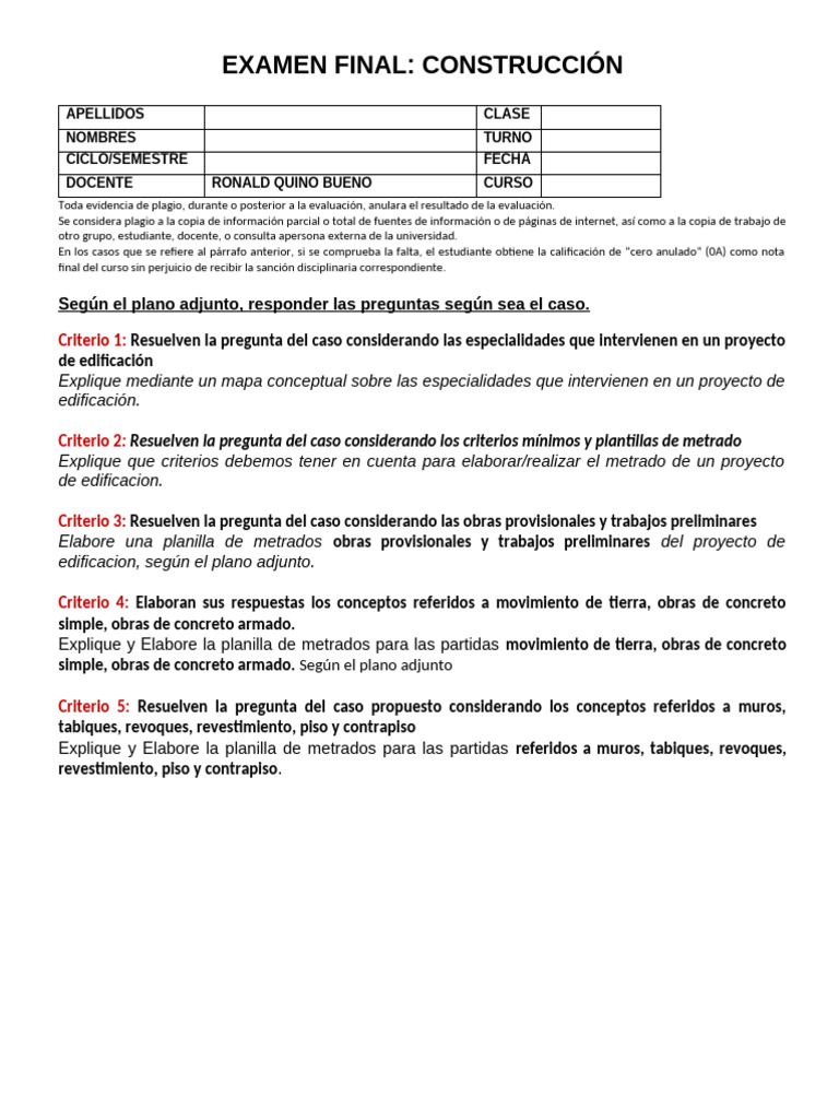 Examen Final - Construccion | PDF
