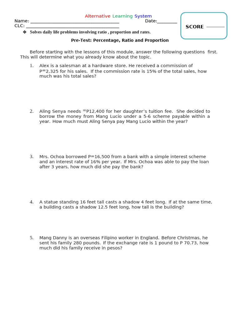 Percentage Ratio and Proportion | PDF