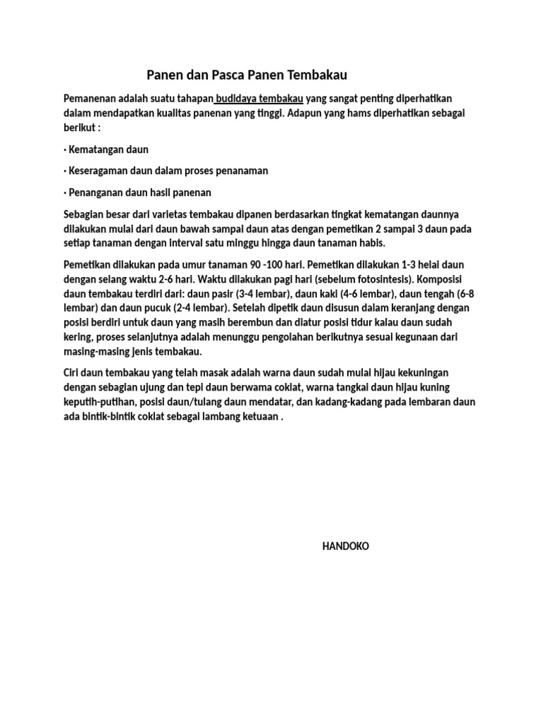 Panen Dan Pasca Panen Tembakau | PDF