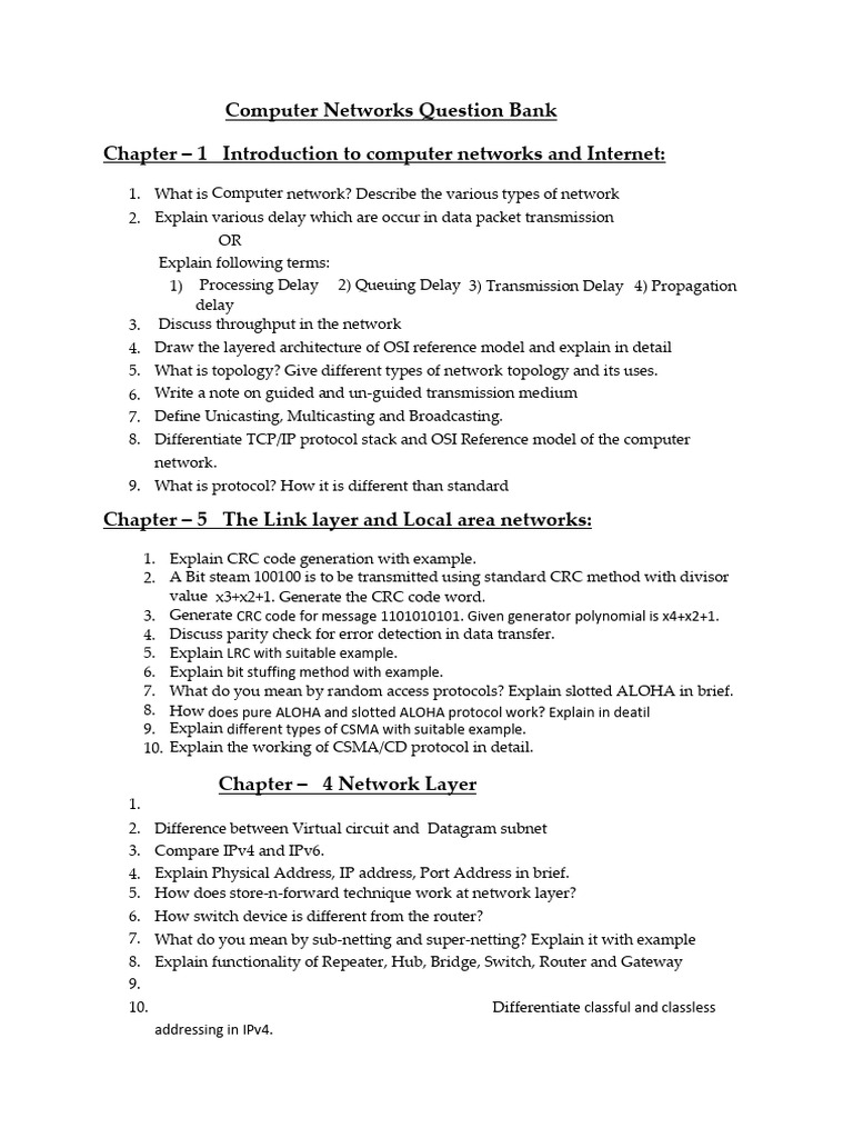 CN-MID-QUESTION BANK Exam | PDF