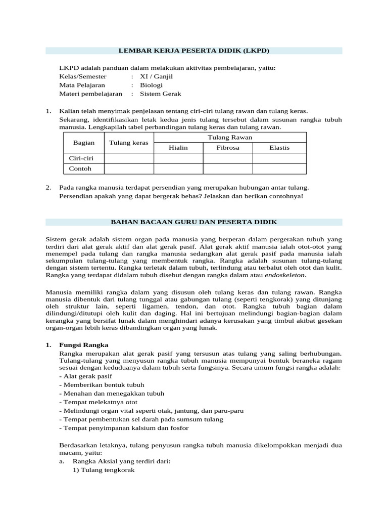 LKPD Gerak Otot | PDF