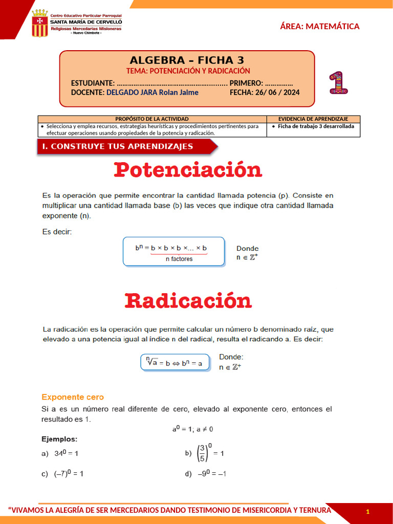 Ficha 3 - Potenciacion y Radicacion | PDF