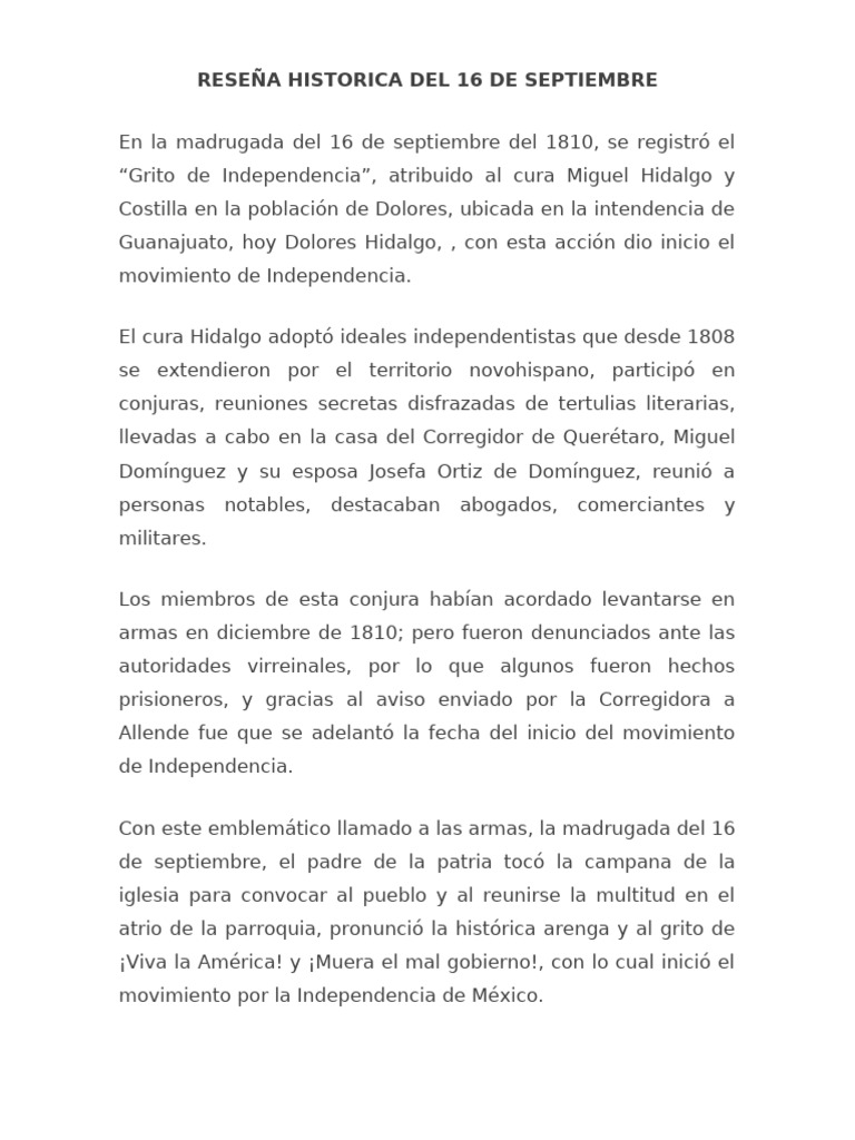 Reseña Historica Del 16 de Septiembre | PDF