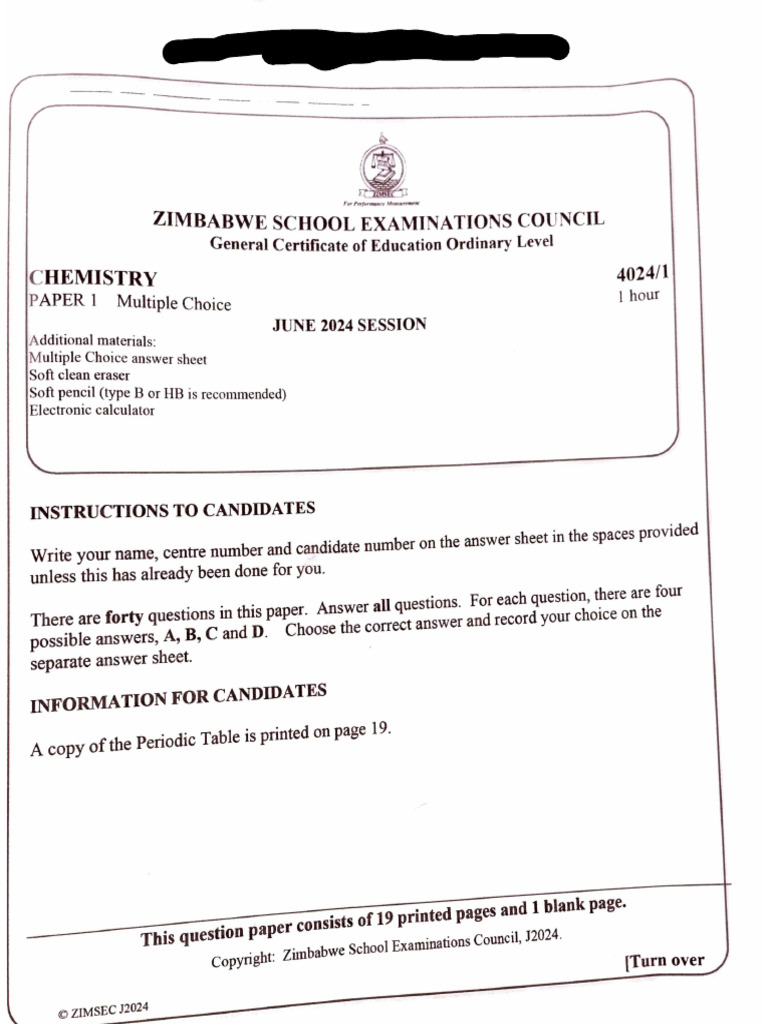 Chemistry O Level Paper 1 June 2024-KuE0g | PDF