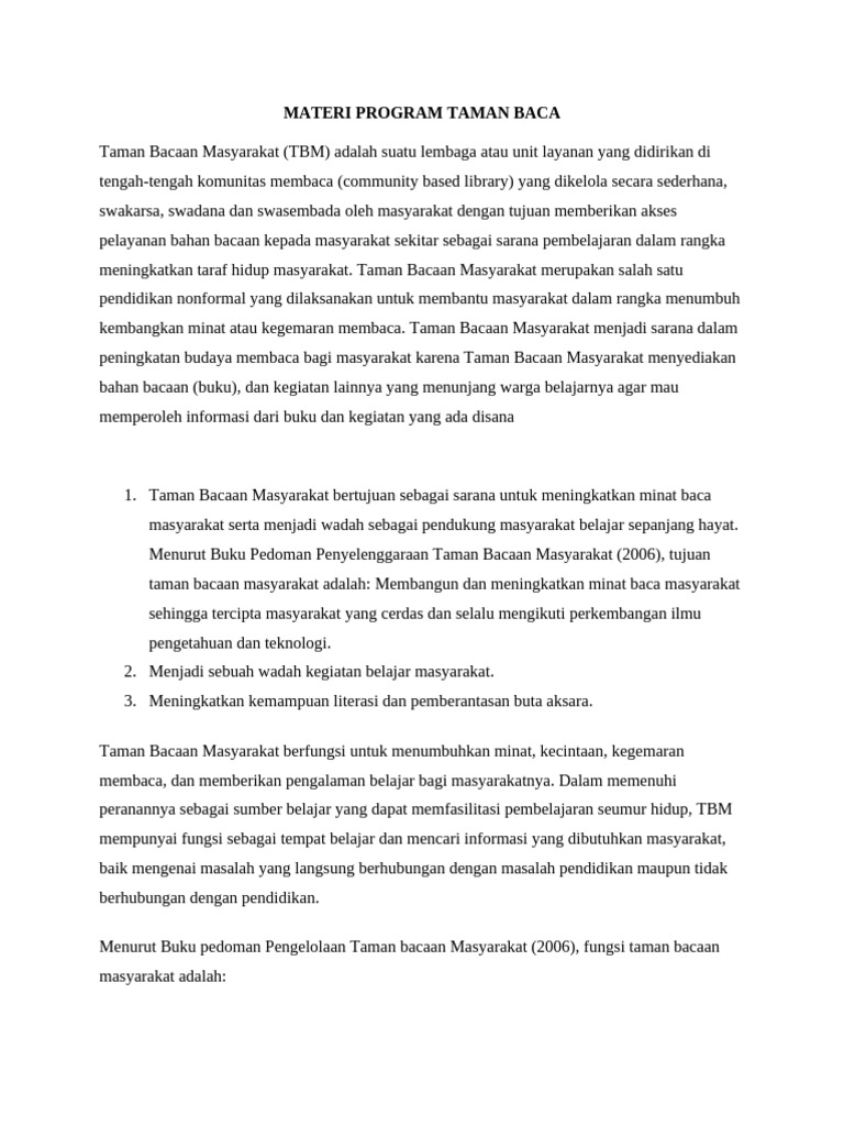 Materi Program Taman Baca 2 | PDF