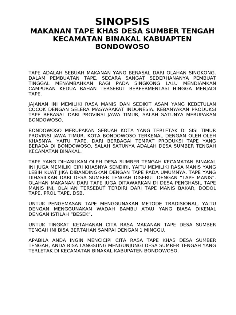 Sinopsis Tape Khas Desa Sumber Tengah Kec. Binakal Untuk Pawai Budaya ...