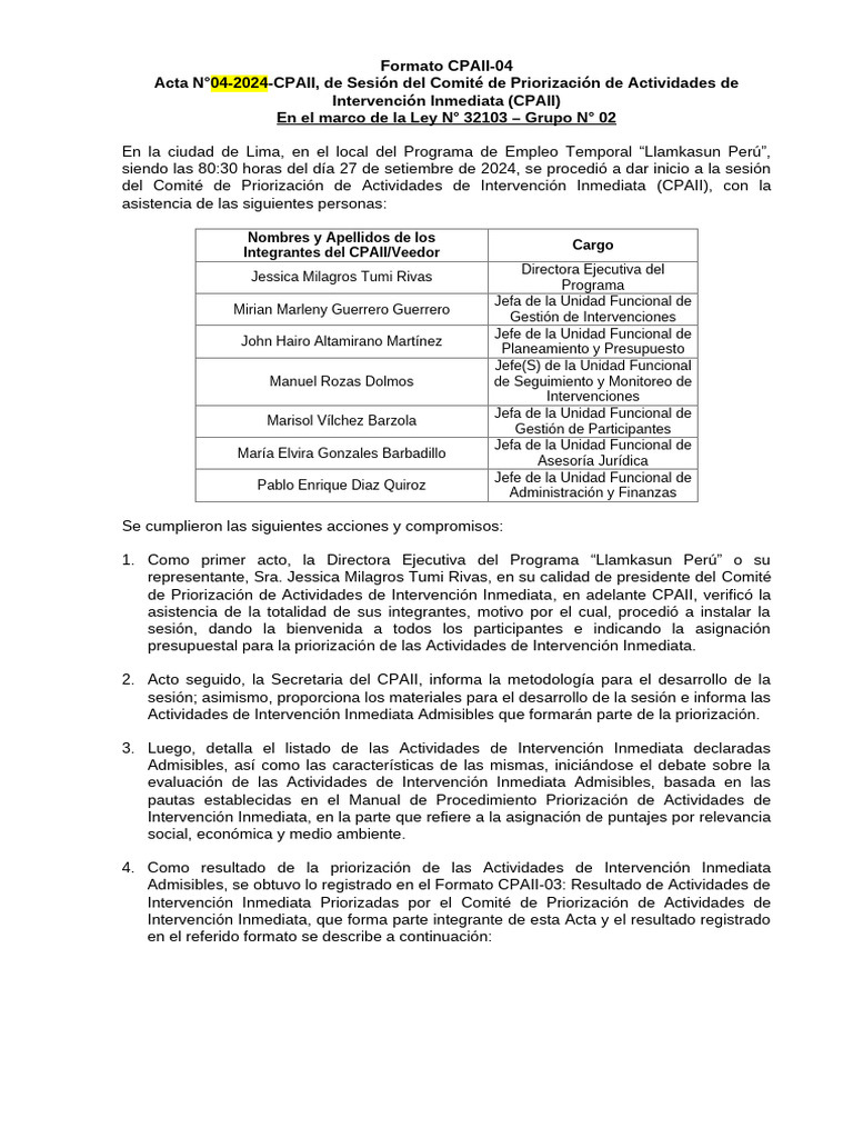 Formato-04 CPAII ACTA segundo grupo | PDF
