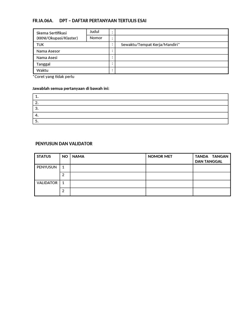 FR - Ia.06a. Pertanyaan Tertulis Esai | PDF