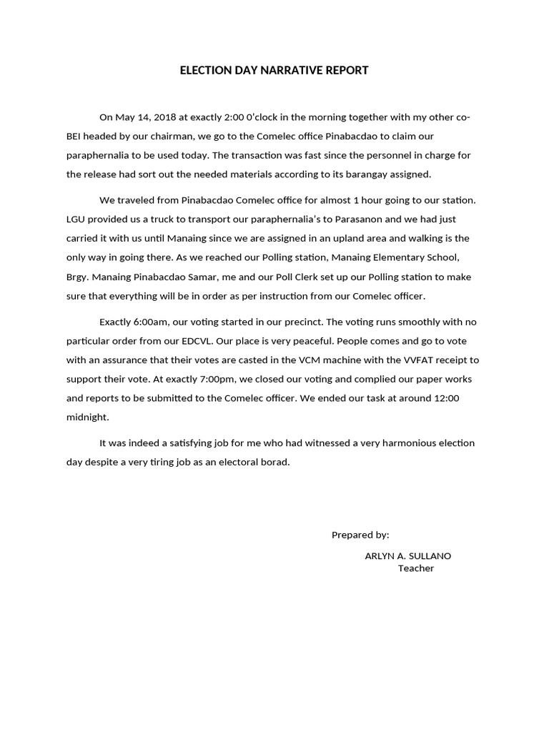 ELECTION DAY NARRATIVE REPORT | PDF