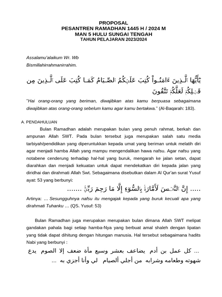 Proposal Pesantren Ramadhan 1445 H | PDF