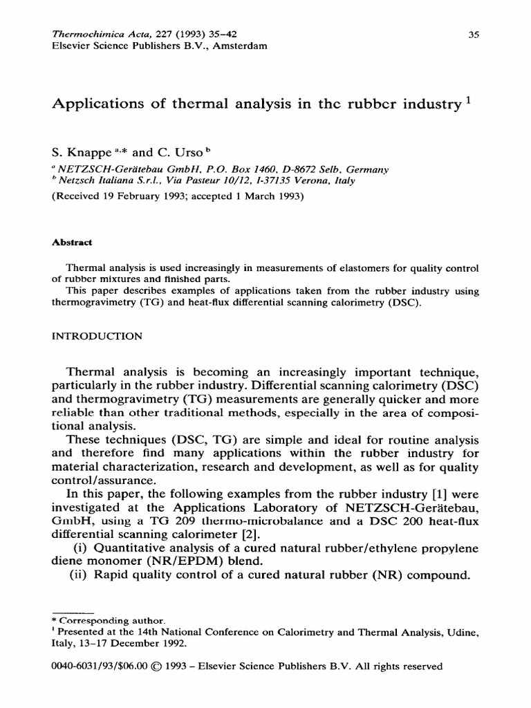 Applications of thermal analysis in the rubber industry | PDF