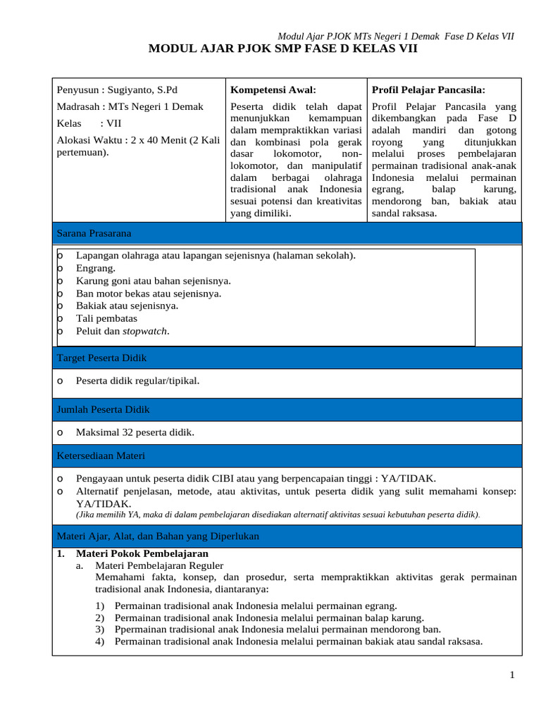 09 Modul Ajar Permainan Tradisional - 27 - 07 - 2021 | PDF