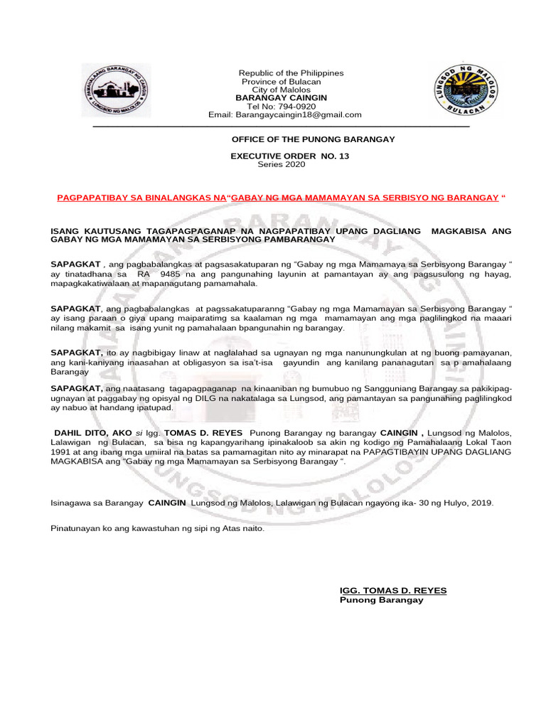 Eo No.13 Gabay NG Mga Mamayan Sa Serbisyo | PDF