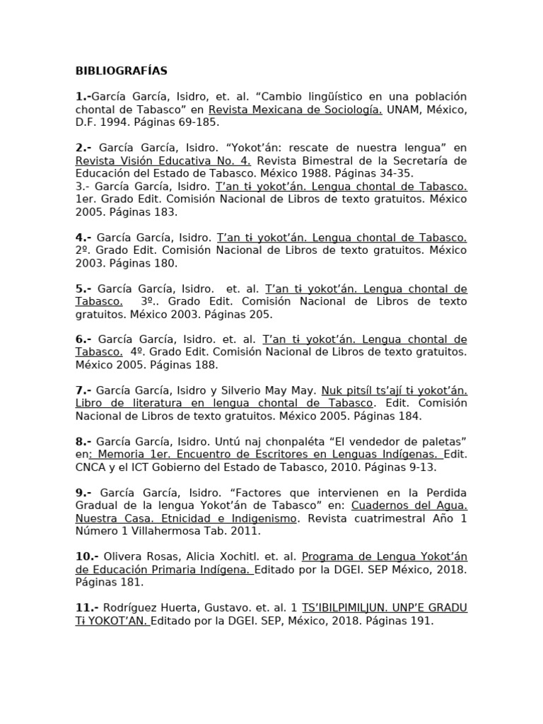 Bibliografias Yokot'an de Tabasco | PDF