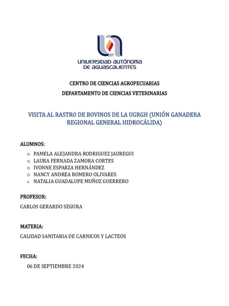 Reporte 1. Visita Al Rastro Ugrgh | PDF | Carne | Salud y bienestar