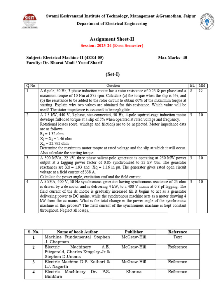 Assignment Ii Electrical Machine Ii | PDF