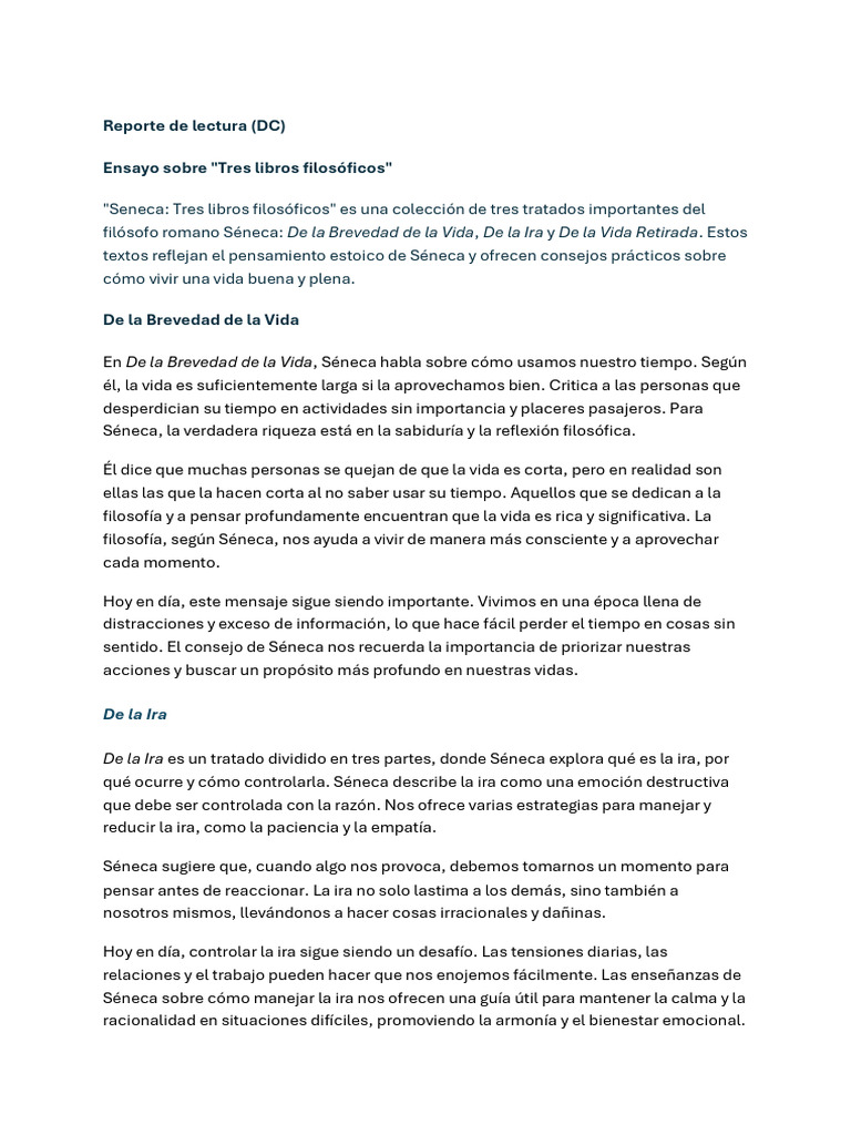 Ensayo sobre Tres libros filosóficos Reporte de lectura | PDF