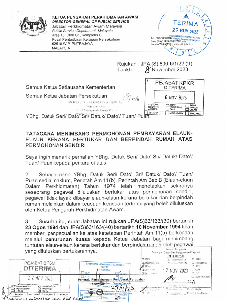 Edaran Surat Tatacara Menimbang Permohonan Pembayaran Elaun-Elaun ...