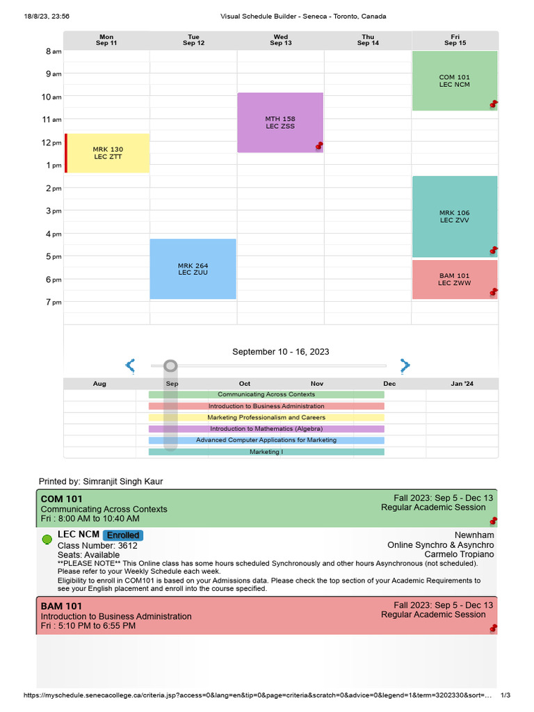 Visual Schedule Builder - Seneca - Toronto, Canada | PDF
