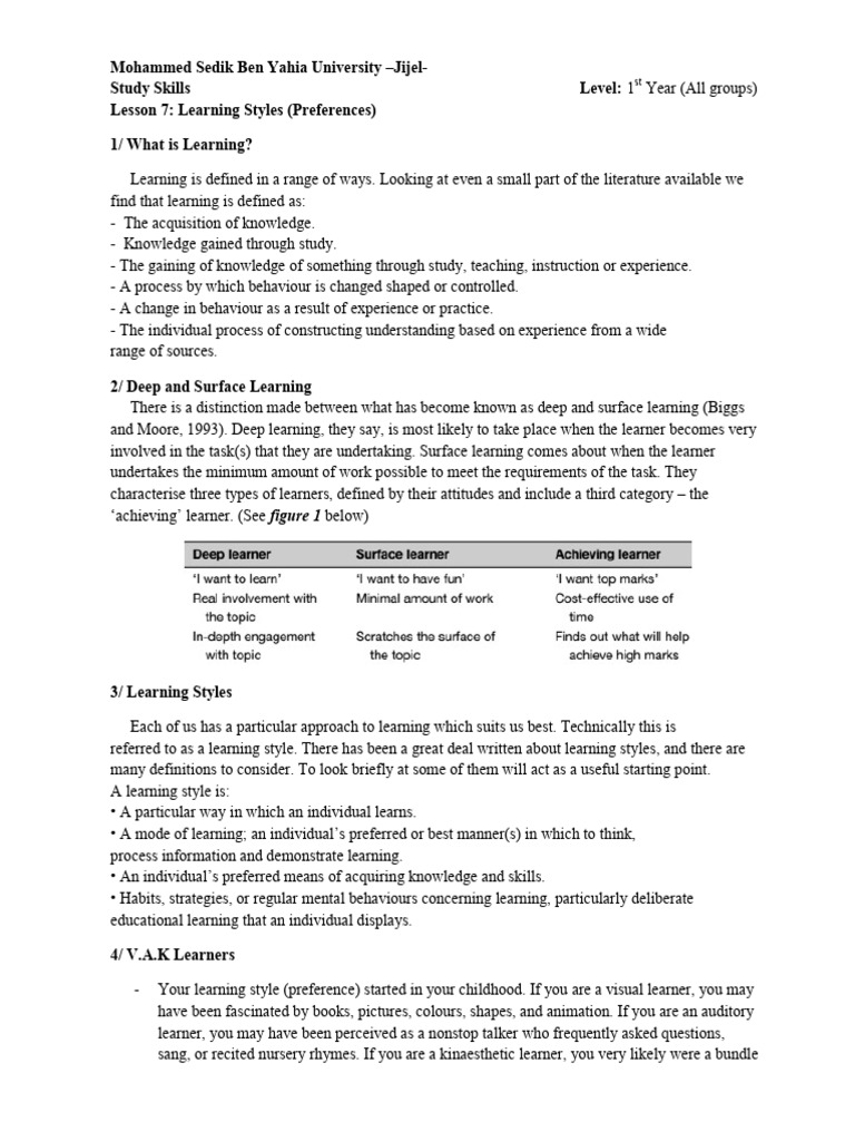 Lesson 7 Learning Styles | PDF