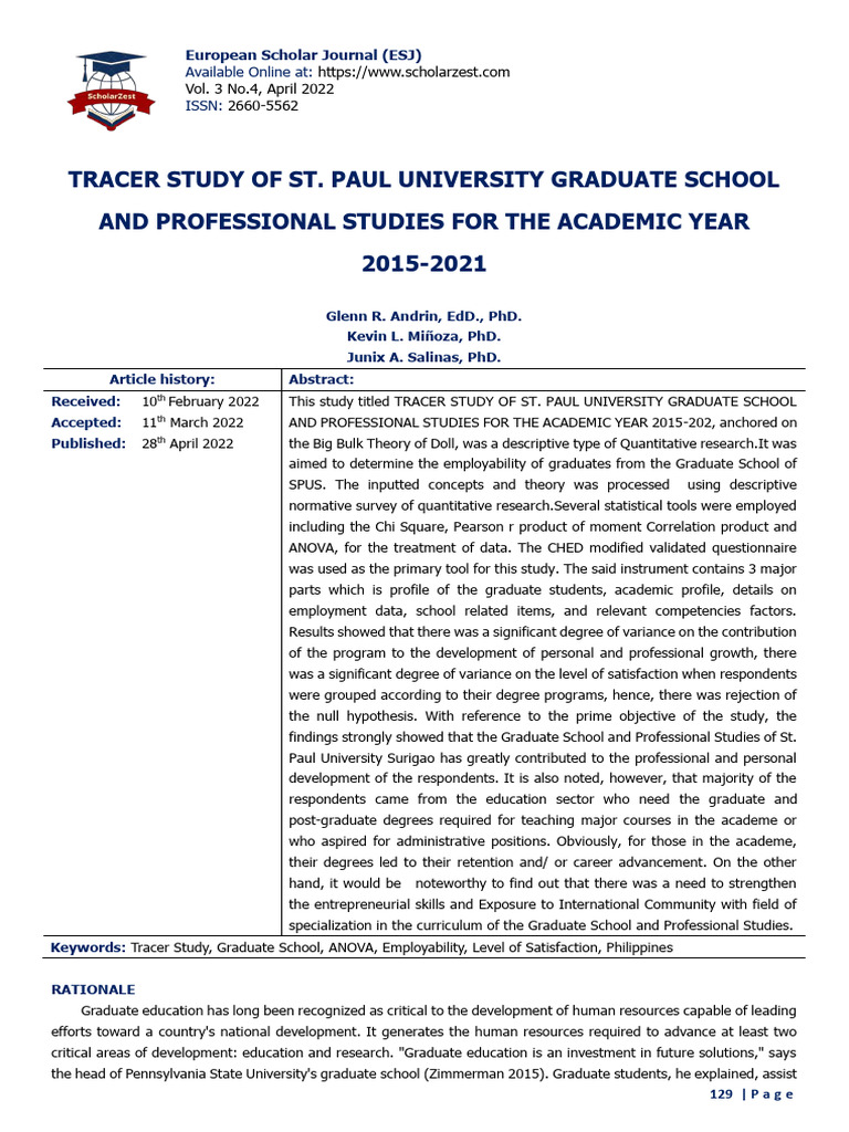 Tracer Study of ST Paul University Gradu | PDF