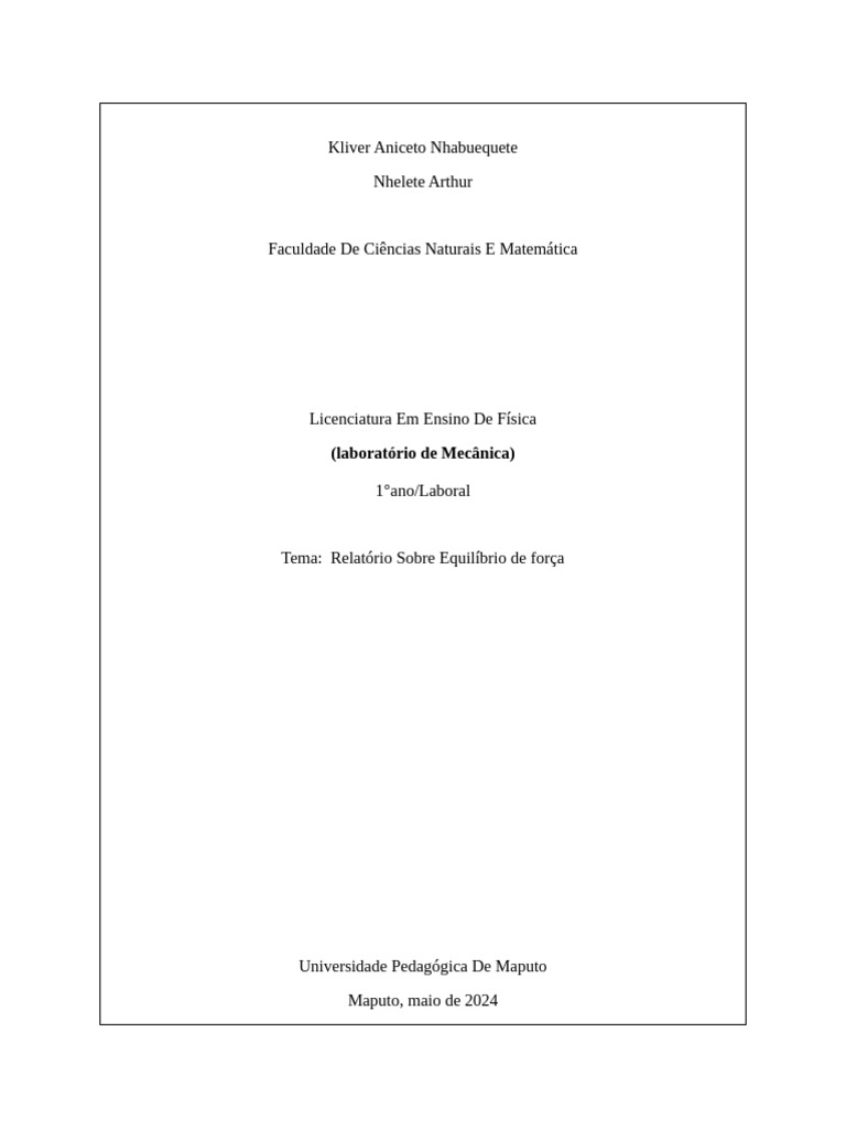 Equilíbrio de Forças Final Kliver Lombe | PDF