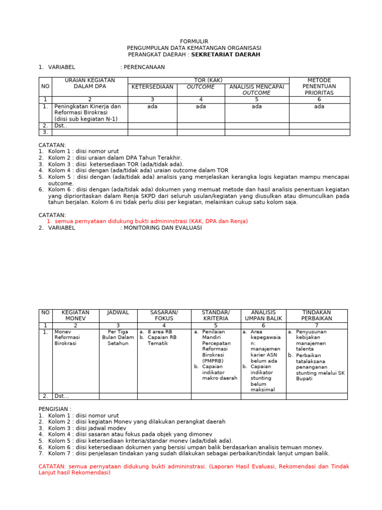 CONTOH PENGISIAN FORM KEMATANGAN OPD-SULTHON - Fixx Setda | PDF