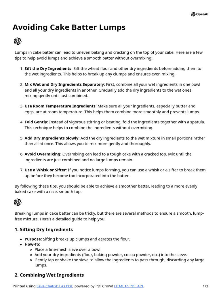 Avoiding Cake Batter Lumps | PDF